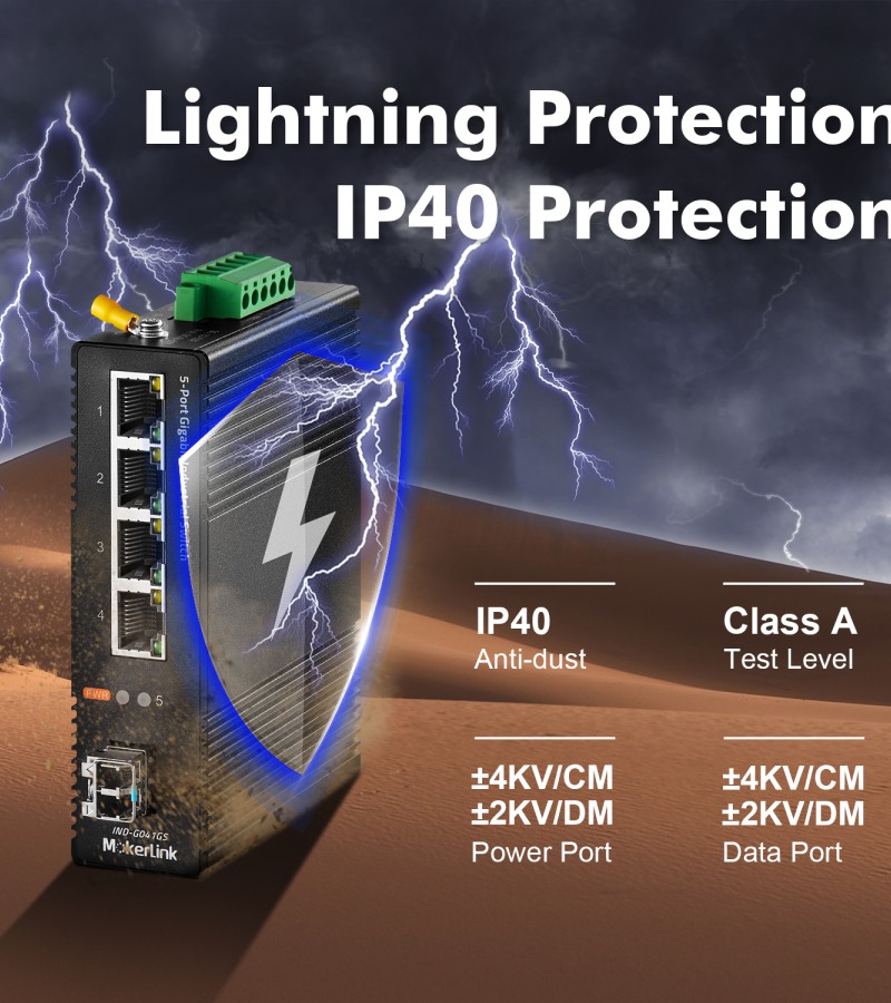 MokerLink 5 Port Gigabit Industrial DIN-Rail Ethernet Switch with 1 SFP Port