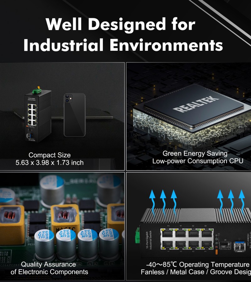 MokerLink 8 Port Gigabit Industrial DIN-Rail Ethernet Switch