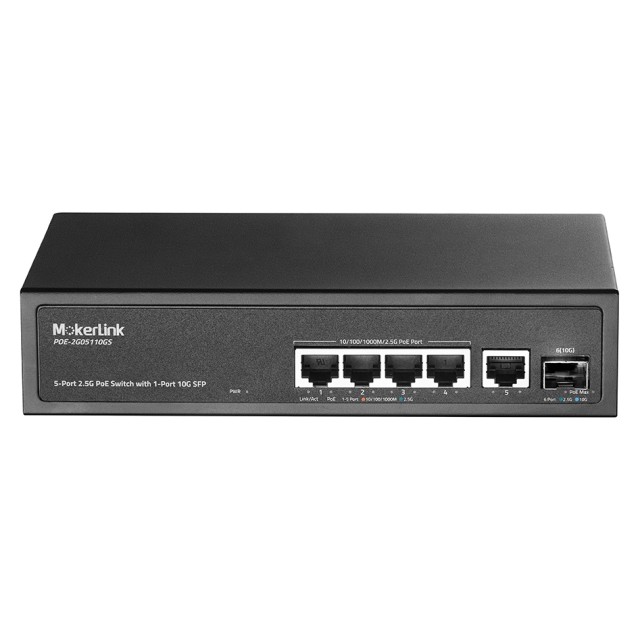 MokerLink Store - MokerLink 5-Port 2.5G Unmanaged PoE Switch with 1-Port 10G SFP+